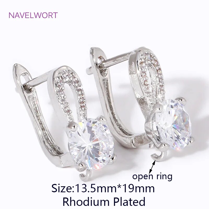 Сережки NAVELWORT с цирконами, Rhodium Plated, 13.5mm*19mm