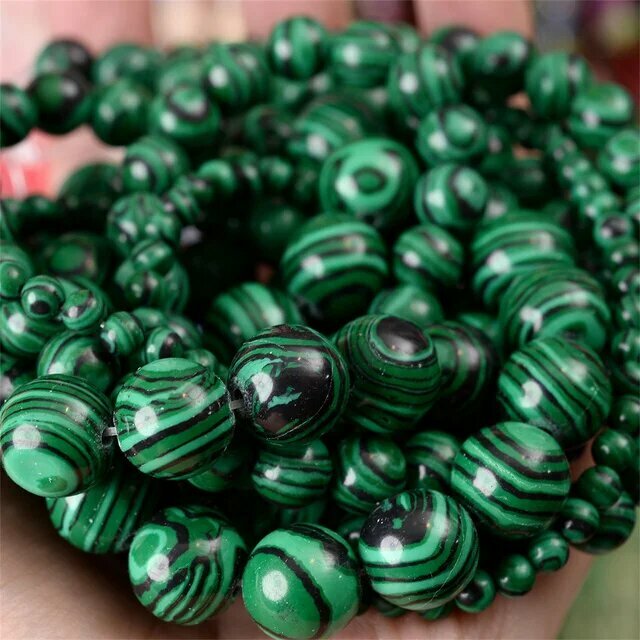 Бусины из натурального камня 4-12 мм Изумрудный, 6mm approx 61 beads, Green malachite