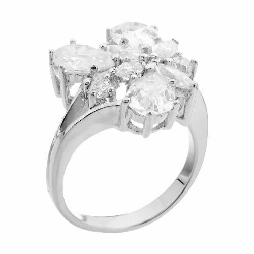 Кольцо тонкое, серебро, 925 проба, родирование, фианит