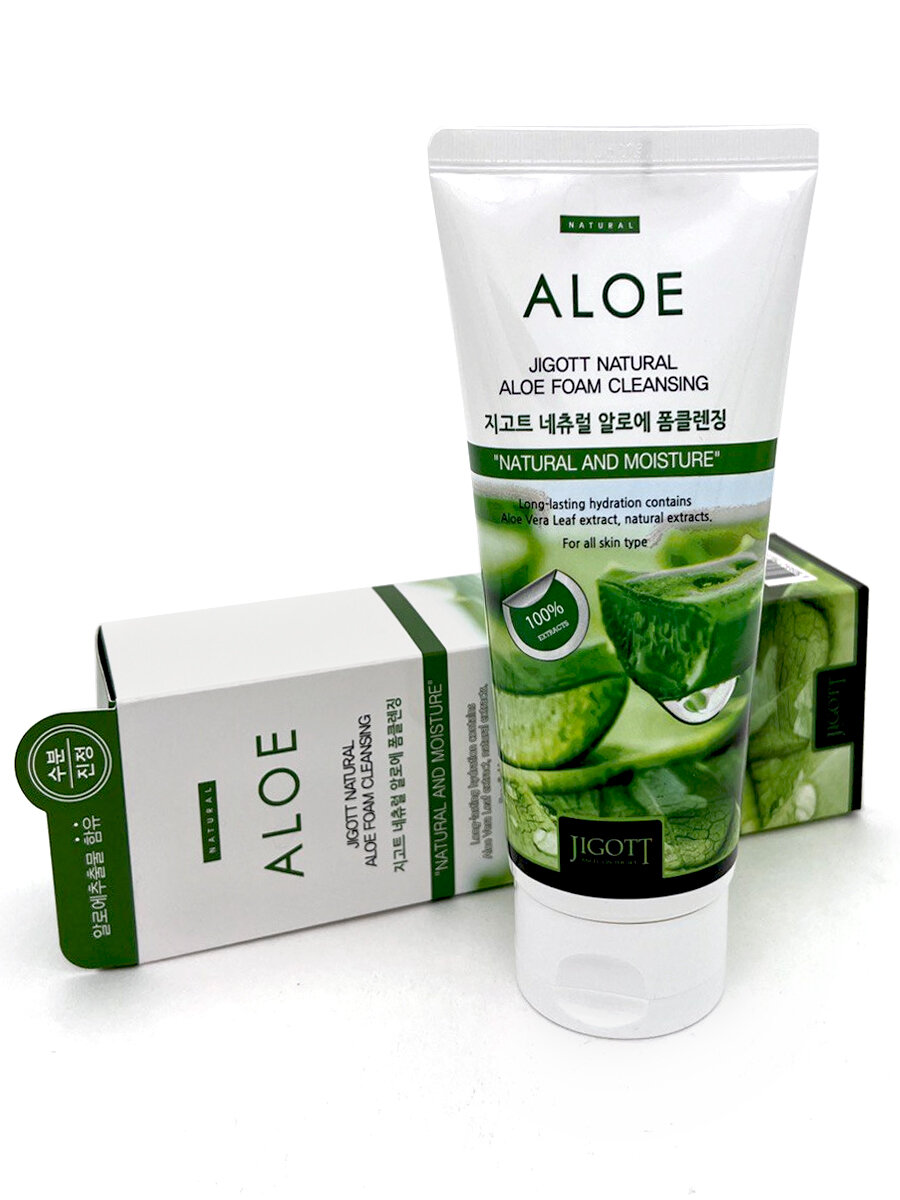 Jigott Пенка для умывания увлажняющая с экстрактом Алоэ Вера Natural Aloe Foam Cleansing, 180 мл