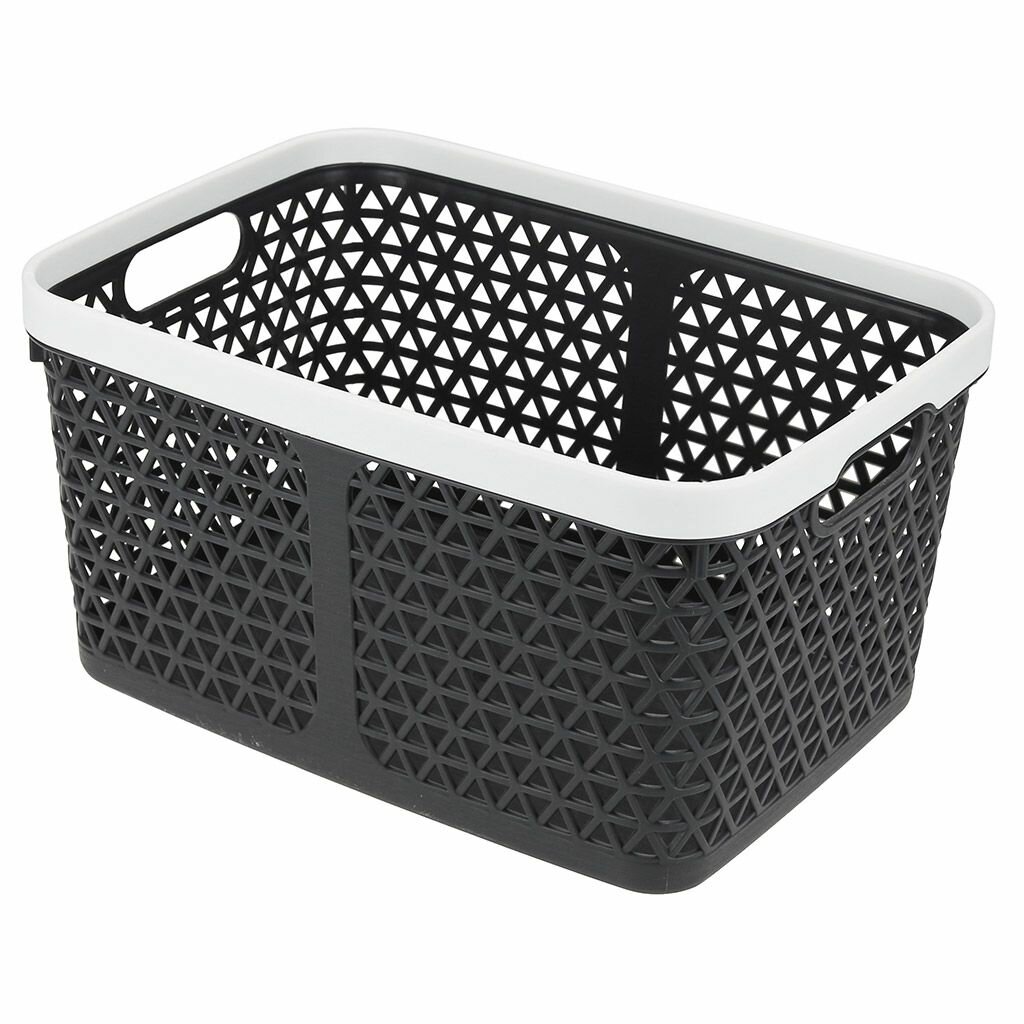 Корзина Домашняя Мода пластмассовая, для хранения, 30х 21,5 см, высота 16 см, с ручками, графит