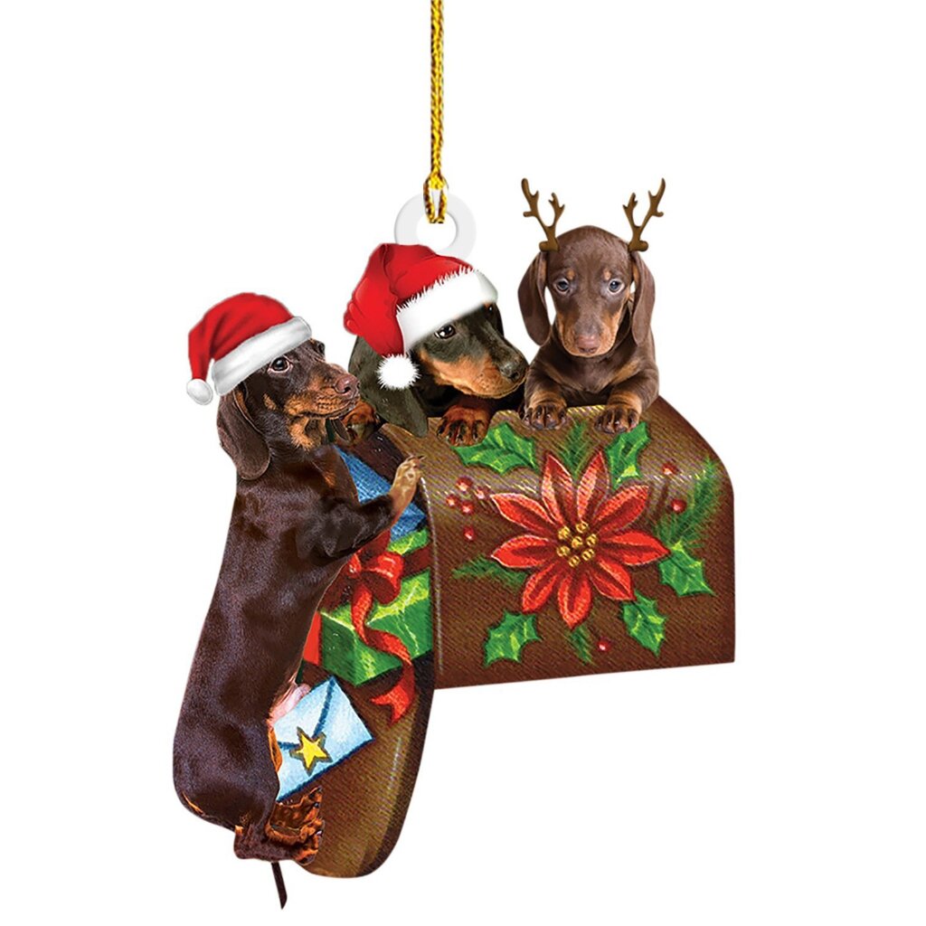 Тематическое украшение для ёлки в виде таксы для зеркала автомобиля