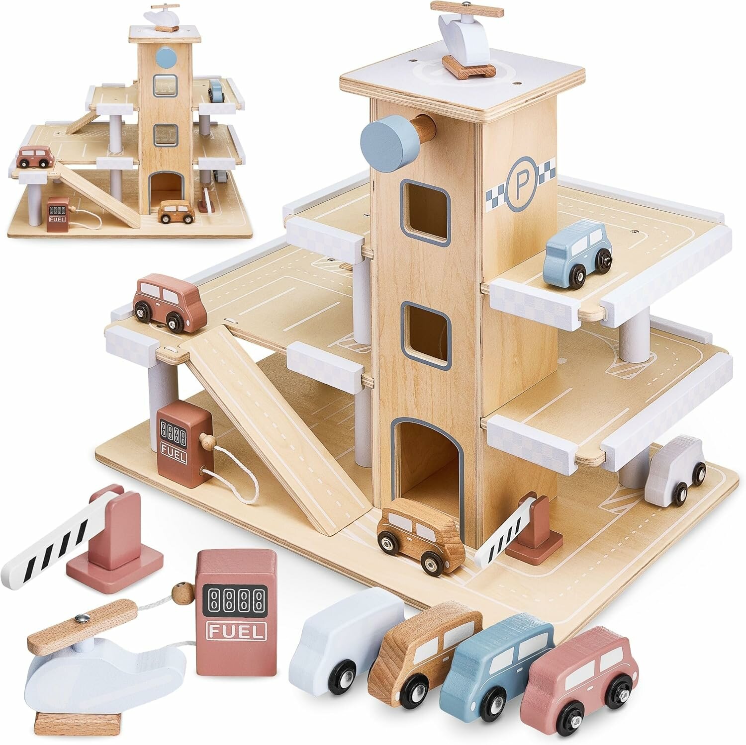 Деревянная парковка Mamabrum - Трехуровневый деревянный гараж для машин с авто и аксессуарами - CA1104