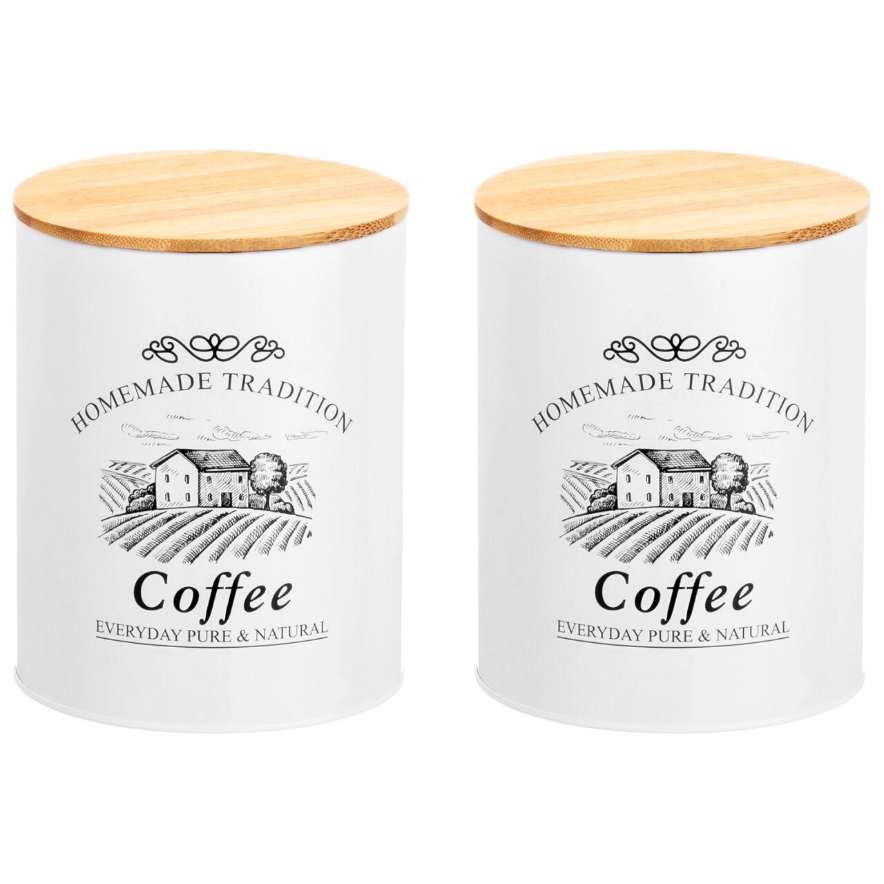 Elan Gallery Coffee Набор банок для хранения кофе, 2 шт по 1.1 л, металл/бамбук, крышки