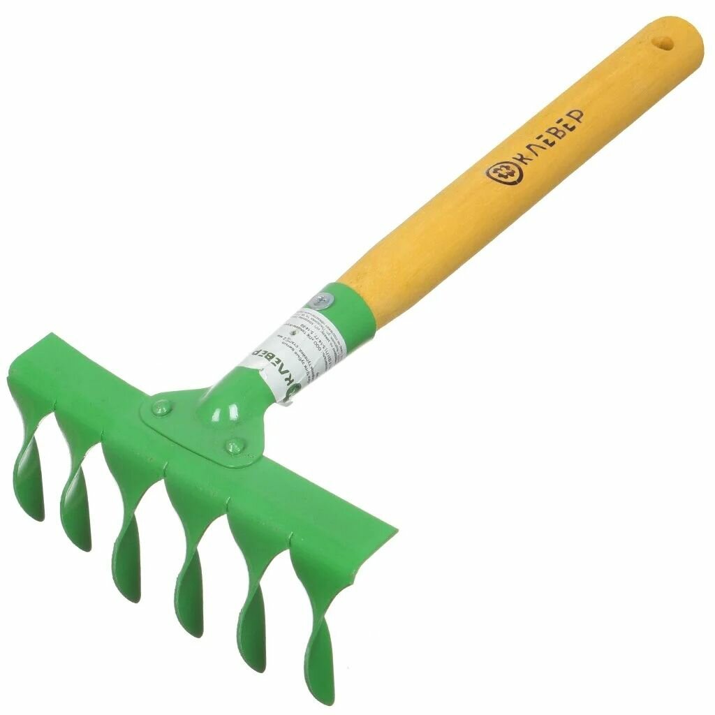 Садовые грабли Волжский сад 6 витых зубцов, с черенком, зеленые