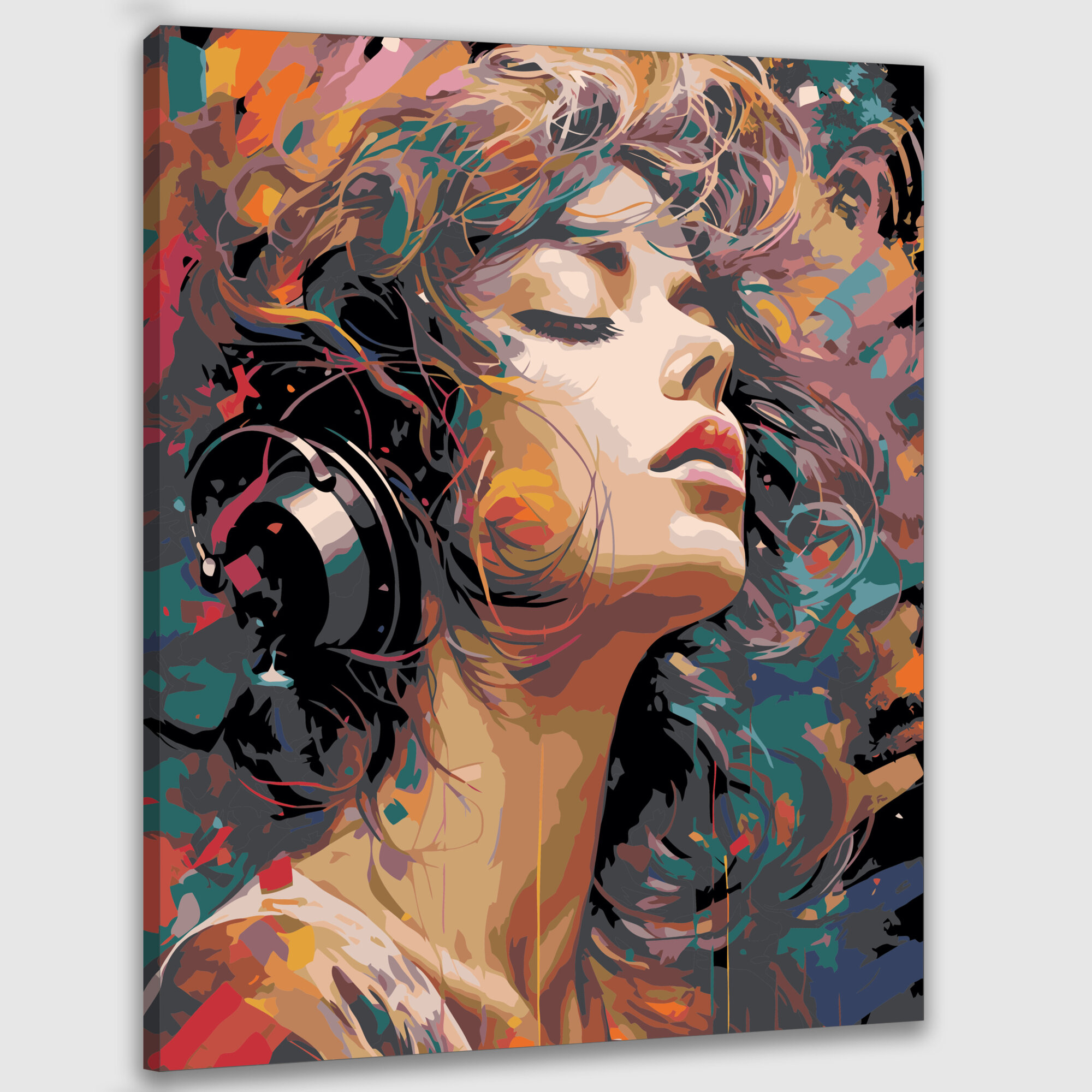 Картина по номерам 40x50 см, картина, смешанная техника, девушка, музыка, блаженство, глаза, симфония, ноты, цветы