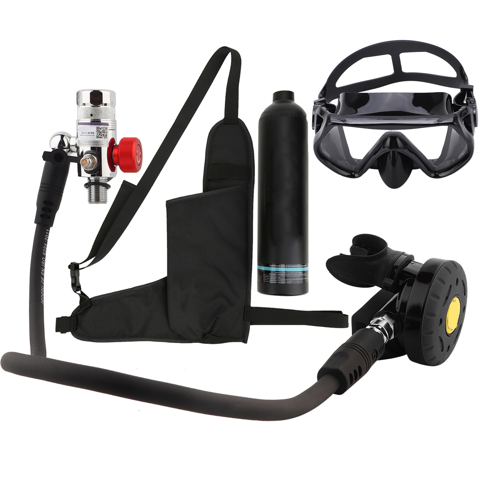 Баллон для дайвинга DEDEPU 1 л, авиационный алюминиевый пустой кислородный баллон, дыхательный аппарат для снорклинга, черный.