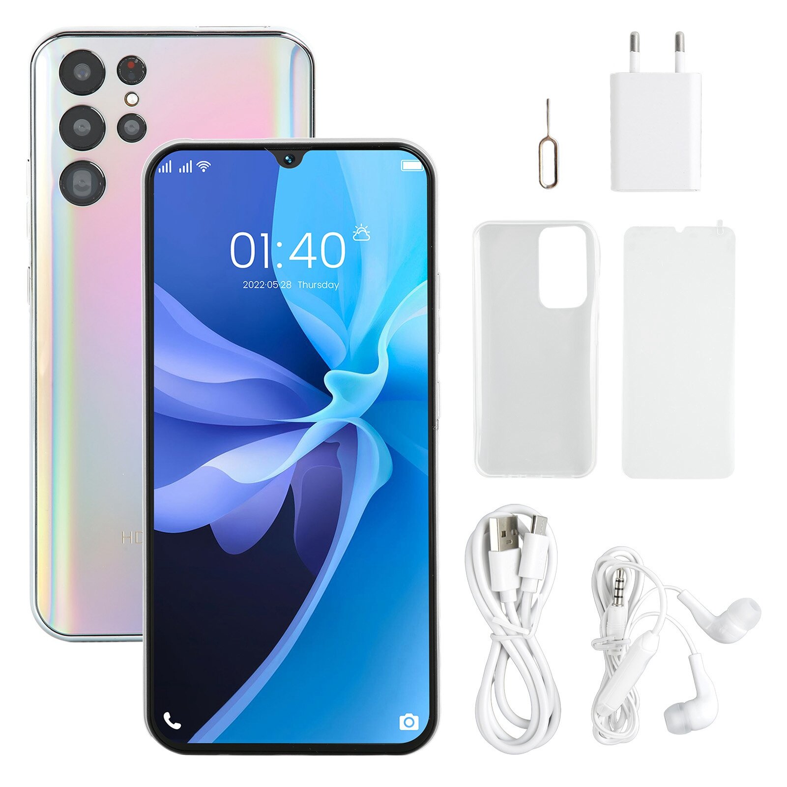 Смартфон S22 Ultra 6.4 дюйма, Android 11, 4 ГБ ОЗУ, 64 ГБ ПЗУ, серебристый