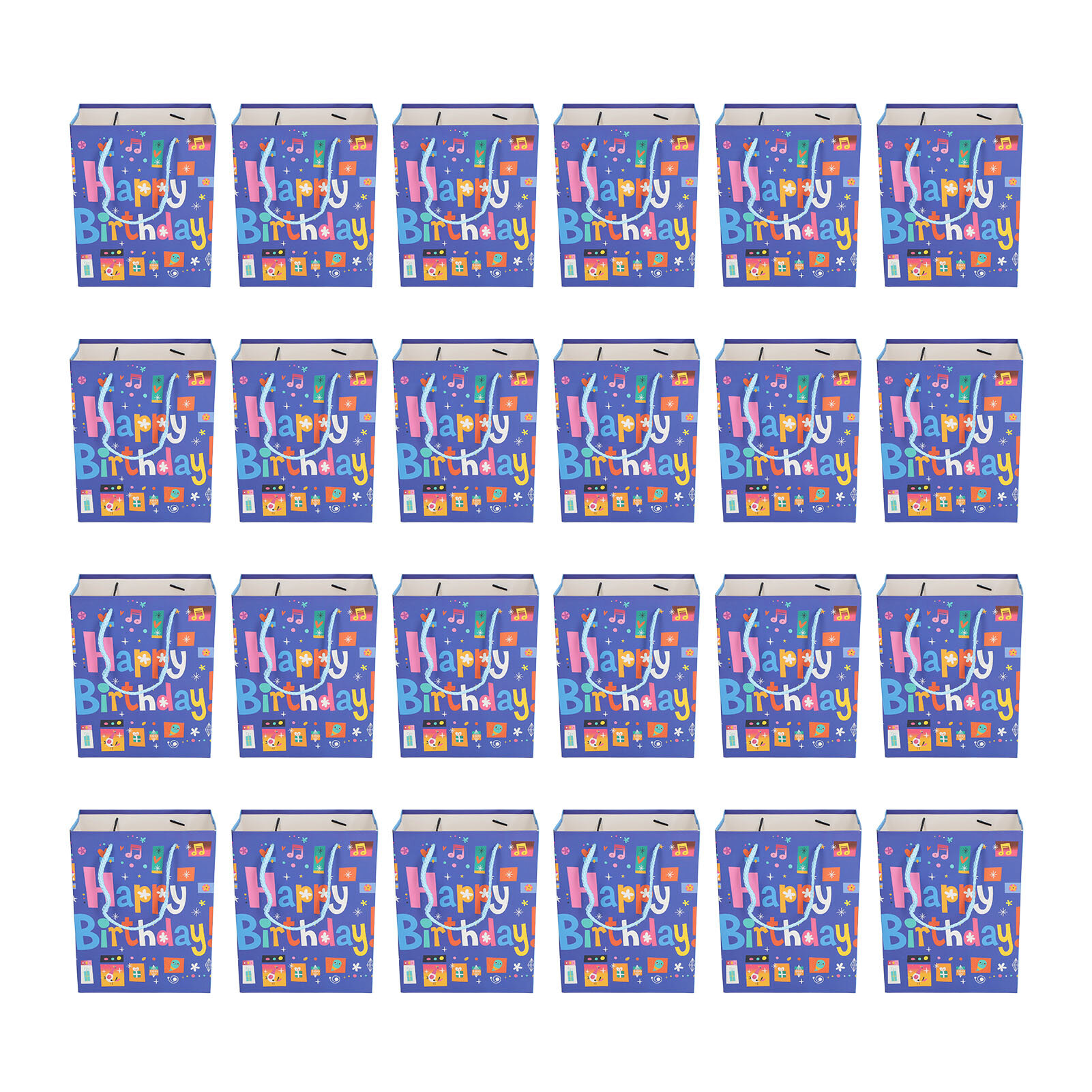 24 шт. Подарочные пакеты на день рождения, голубые, в милом стиле, с ручками, из бумаги, лёгкие и удобные для переноски.