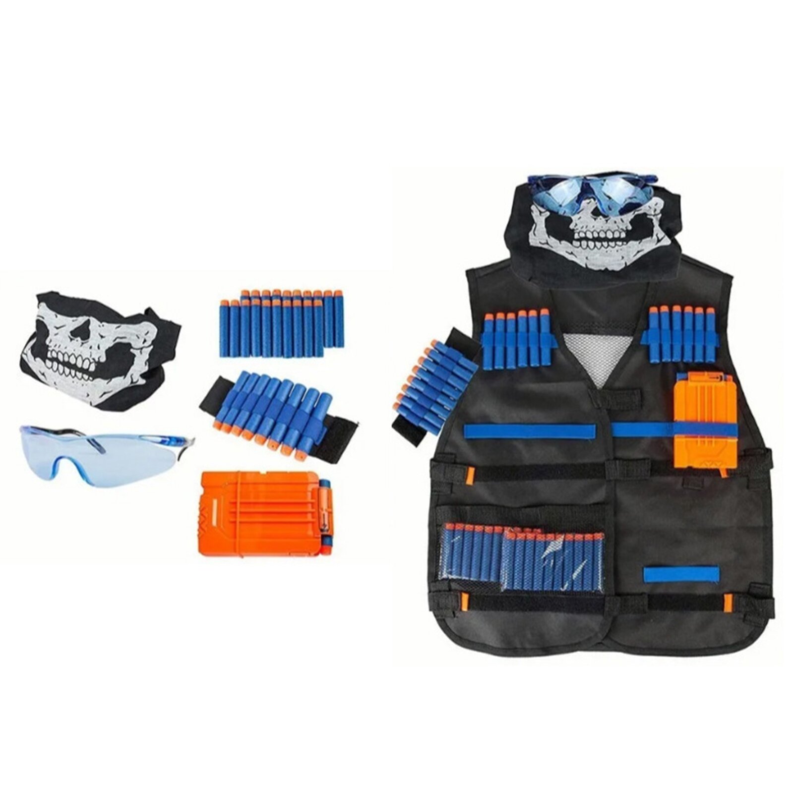 Детские военные жилетные набор для стрельбы пополнение дартс и 6 кальперов Rart Reload Clips защитные очки для лицевой крышки для рук на запястье комплект Blue