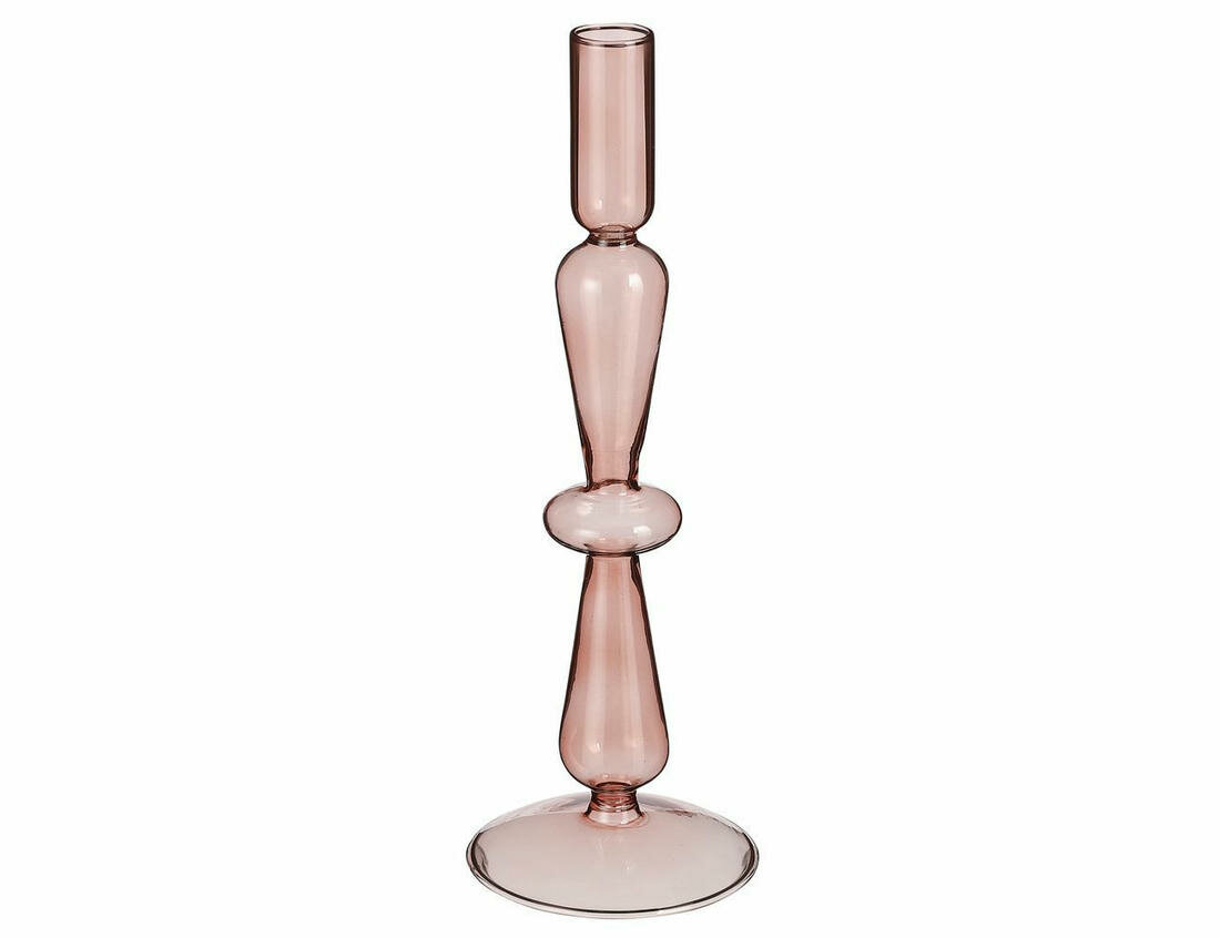 Подсвечник, стекло, розовый, 26 см, Edelman