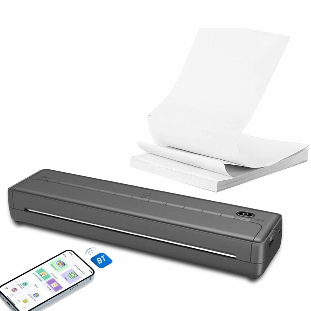 Портативный термопринтер формата 4, бесчернильный беспроводной мобильный принтер 203DPI с бумагой