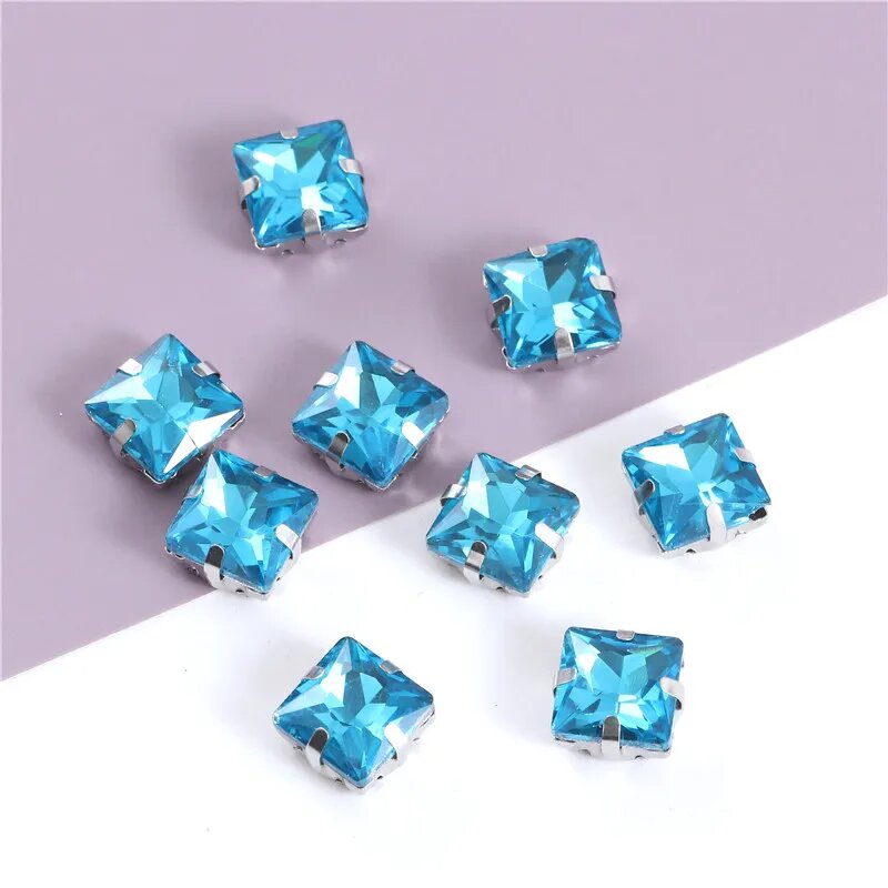 Стразы квадратные Aquamarine 12мм, 20шт