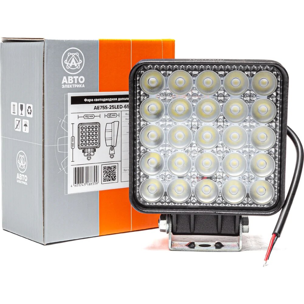 Автоэлектрика Фара рабочего света LED квадр, 12/24В, 25 светодиодов/75Вт, направленный (дальний) свет AE75S-25LED-65HC 09.2226