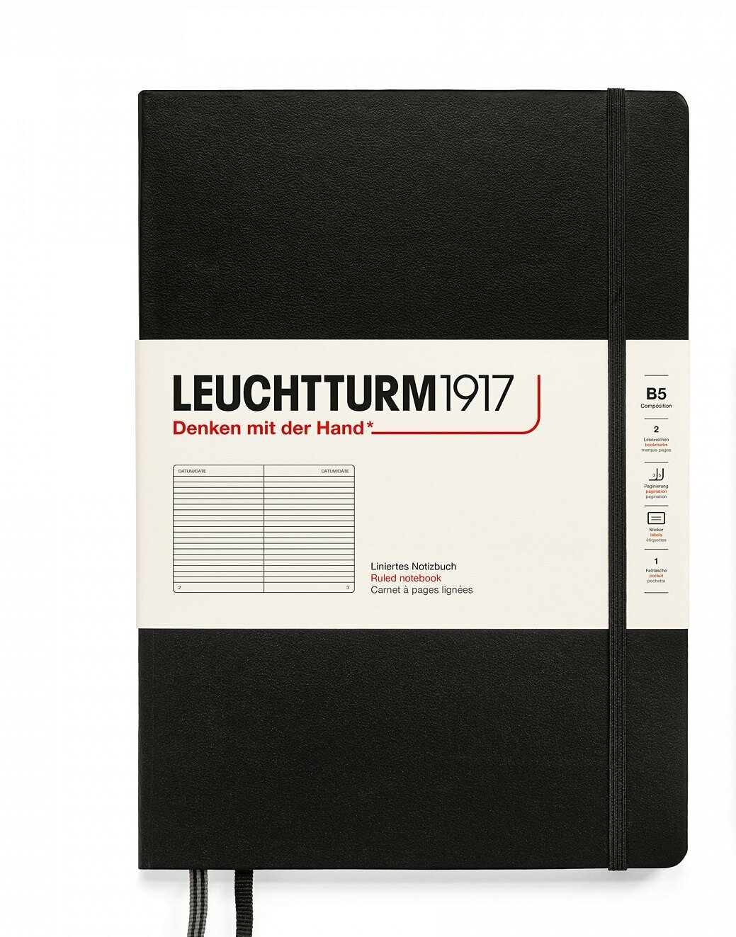 Книга для записей B5, 109 листов в линейку "Composition", твердая обложка, Черный, Leuchtturm1917