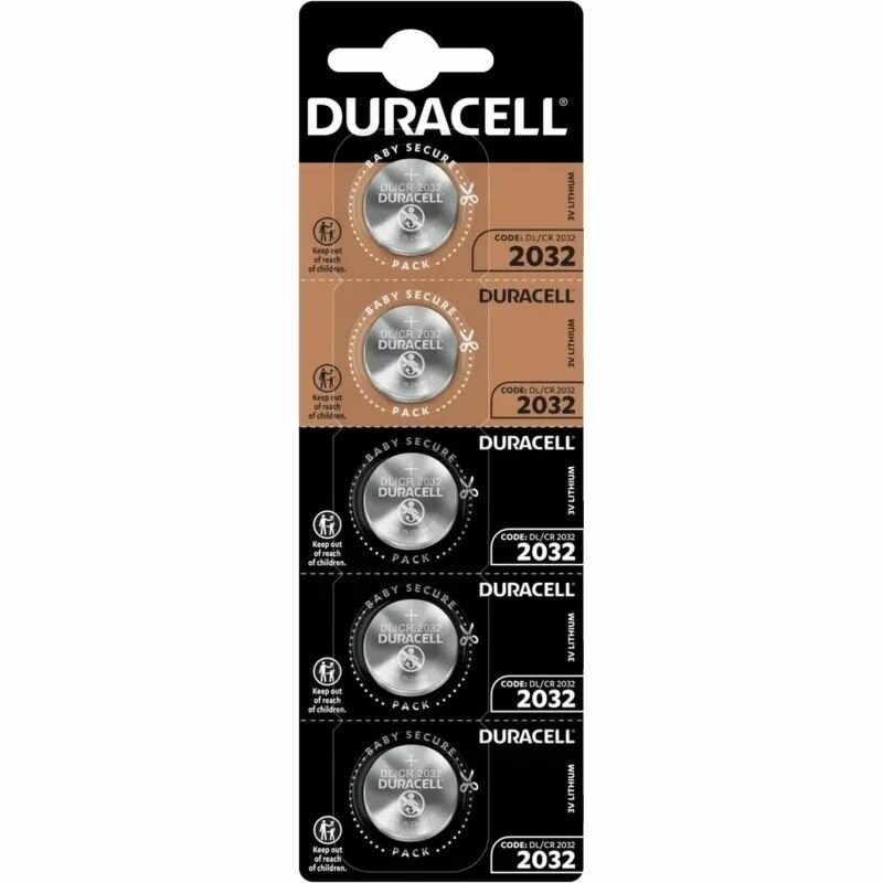 Батарейка Duracell CR2032 BL5 Lithium 3V, 5 шт./уп.