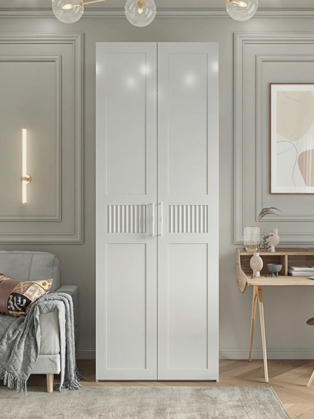 Casa Mia 100x55x260 см. Шкаф для одежды сборный с 2 штангами, 2-дверный, белый, ручка скоба 224 мм