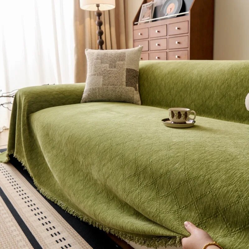 Чехлы на диван, роскошные чехлы на диван из синели с элегантной текстурой бахромы, тяжелое уютное одеяло для декора дивана-кровати s005