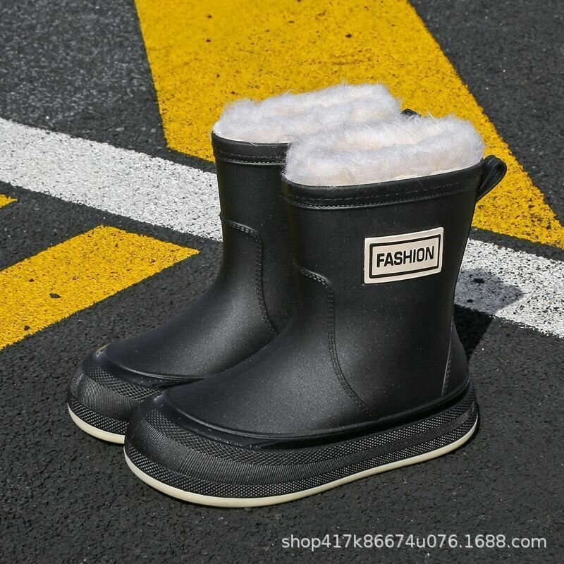 Женские модные новые водонепроницаемые сапоги на шнурке, нескользящая обувь для ходьбы по воде, подходящая для ношения на открытом воздухе, резиновая обувь для студентов, теплые водные сапоги с флисовой подкладкой.