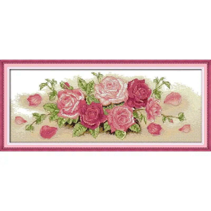 Набор для вышивки крестом Joy Sunday Розы 11CT 14CT Розовый, H510, 14CT Printed Cloth