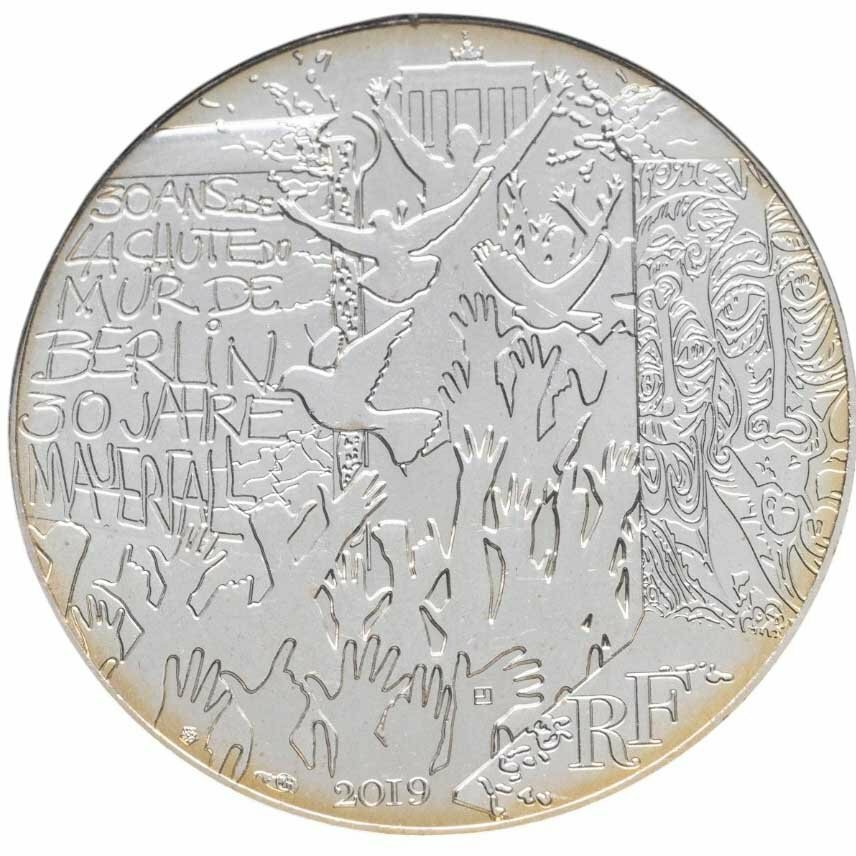 Франция 10 евро 2019 "30 лет со дня падения Берлинской стены" в буклете, Серебро 333, в сохранности UNC