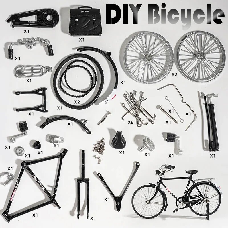 Ретро велосипед из металла, масштаб 1:10 Серый, DIY Bicycle Black