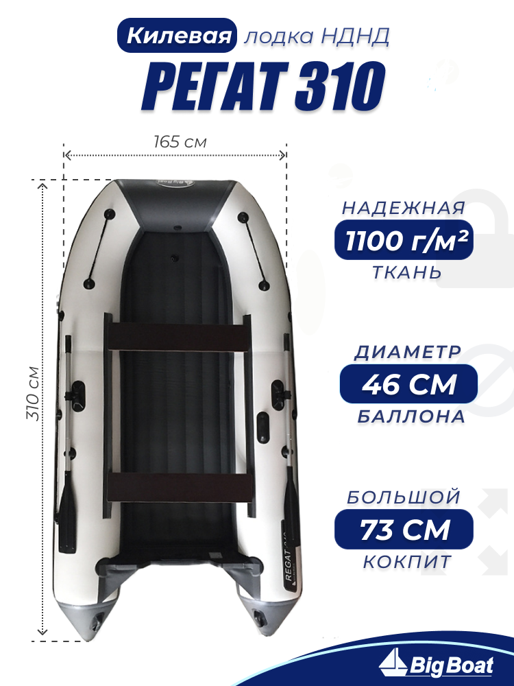 Надувная, под мотор, килевая лодка из ПВХ для рыбалки Regat (Регат) 310 НДНД