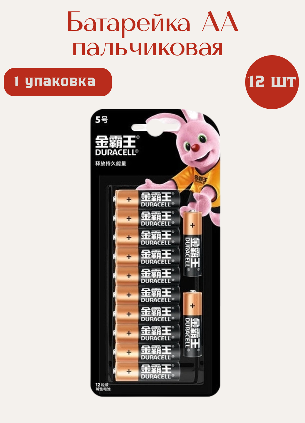 Батарейка AA пальчиковая Duracell (12 штук в упаковке), 1 упаковка
