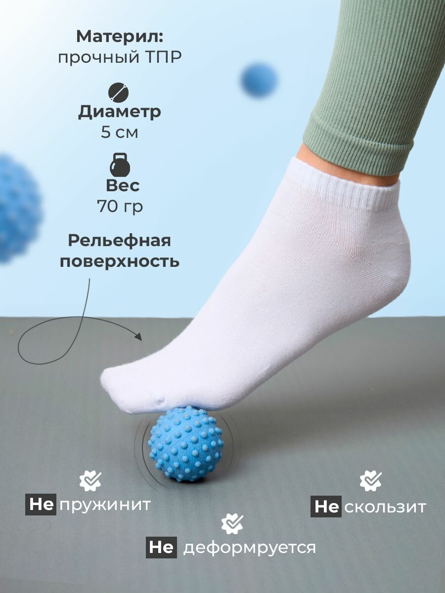 Массажный мяч для МФР голубой 5 см для тела антицеллюлитный, термопластичный — фото 1