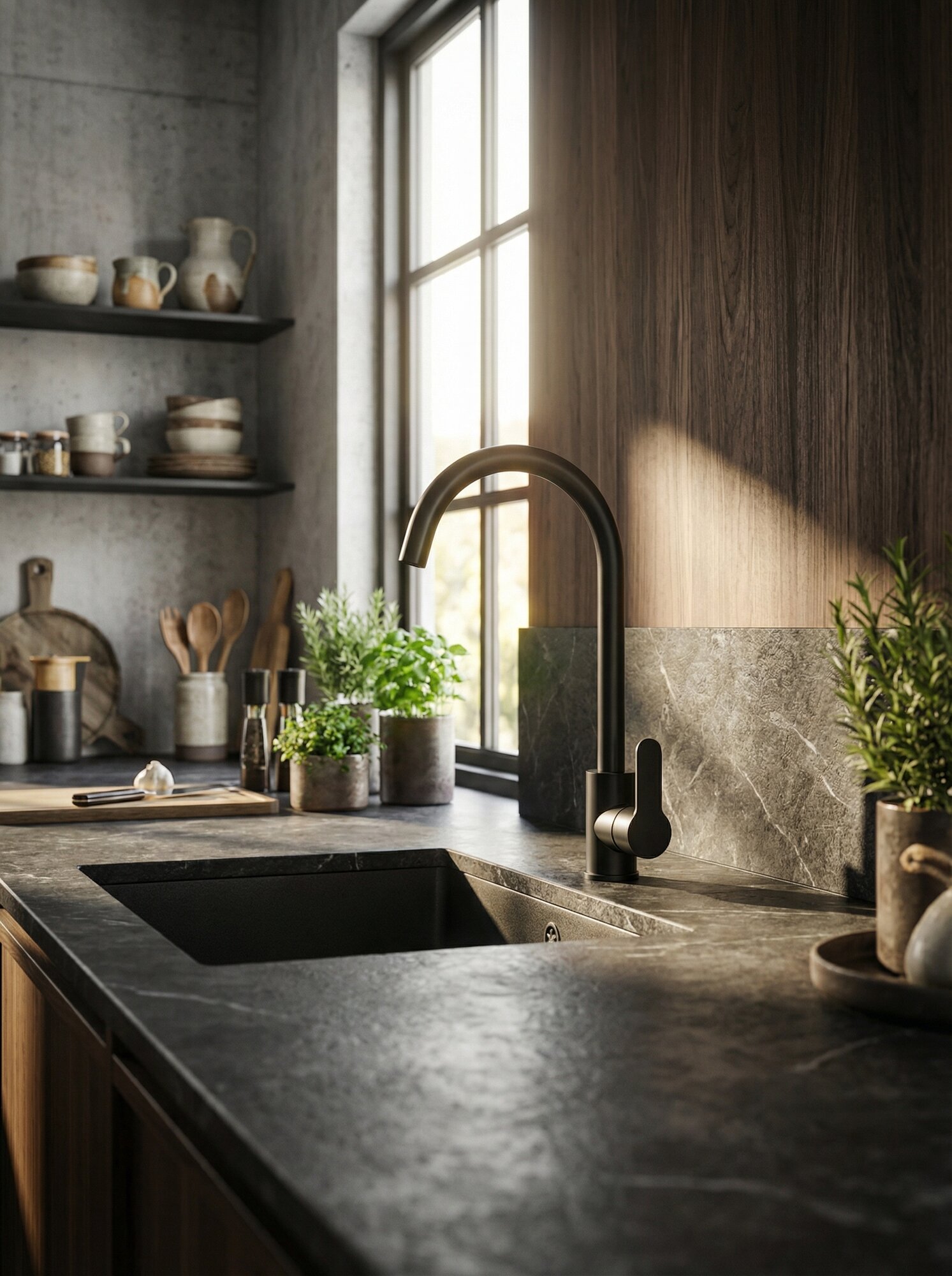 ESKO Line. Смеситель для кухни черный с высоким повоторным изливом EL_K104