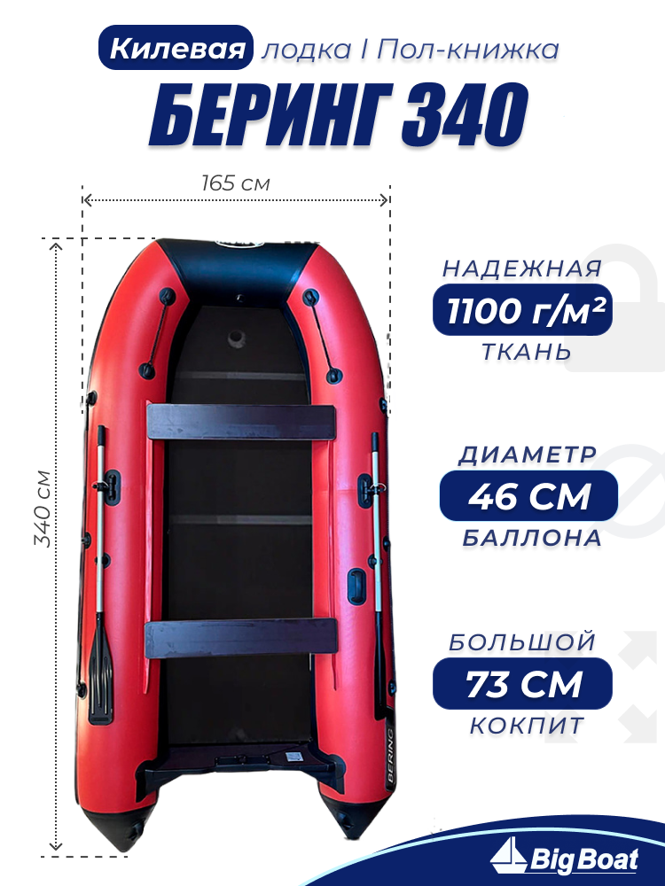 Надувная, под мотор лодка из ПВХ для рыбалки Bering (Беринг) 340К пол-книжка