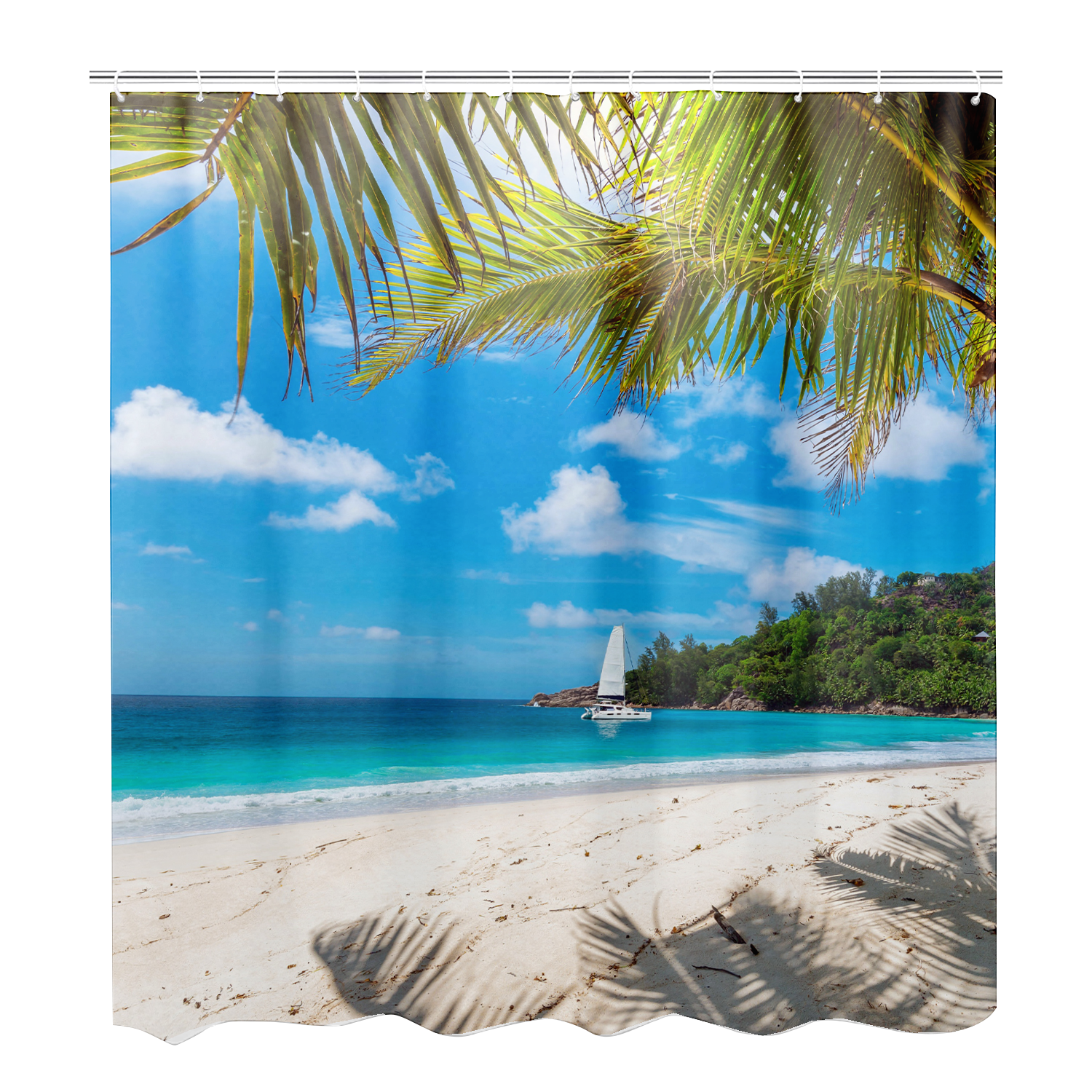 Штора (занавеска) для ванной / душа водоотталкивающая тканевая с кольцами 180 x 180 см Океан Пляж Яхта