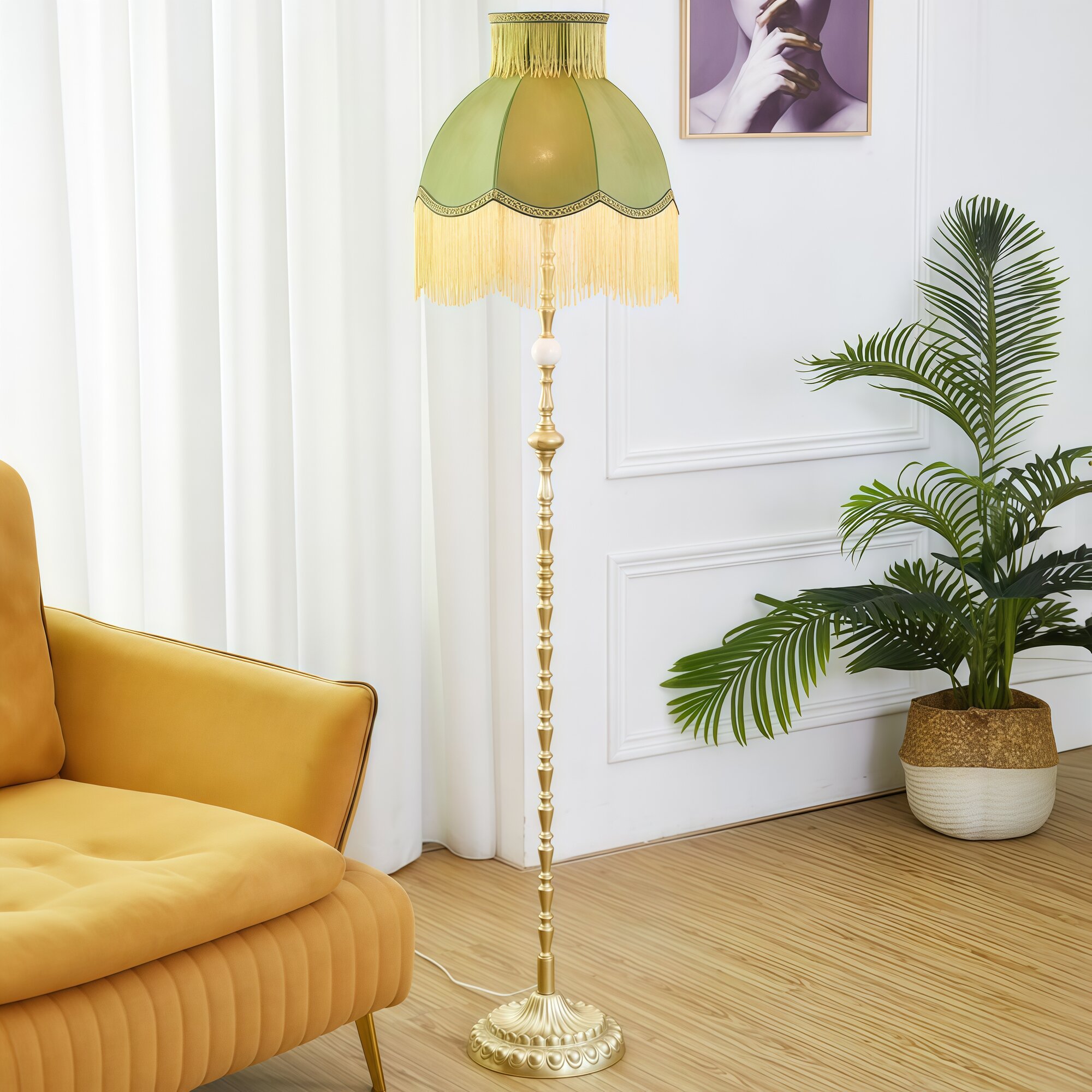 Торшер Clear Lighting "Французский Ретро", E27, ткань, зелёный， работа