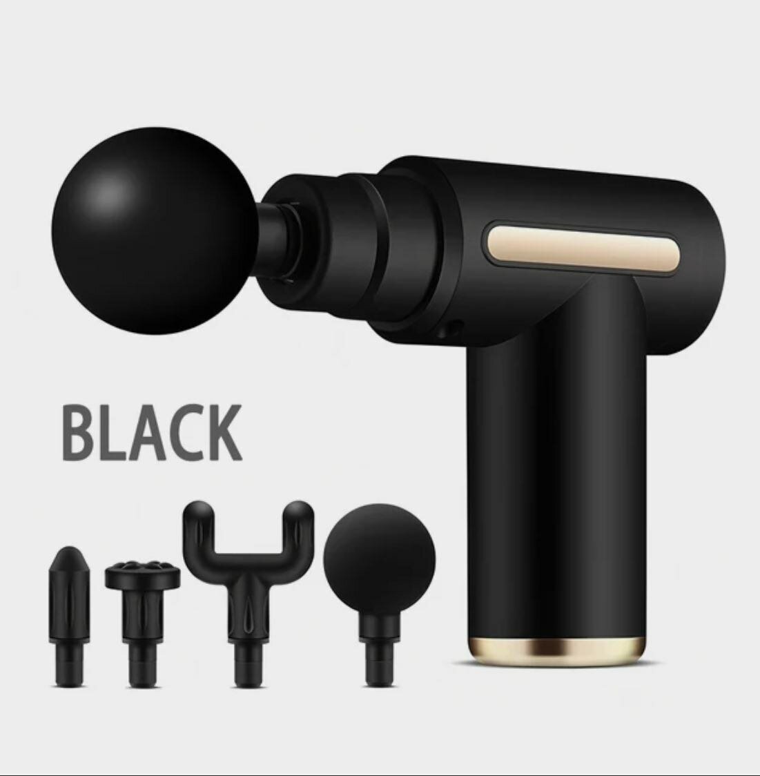 Перкуссионный массажер, с 4 насадками, мощность 25Вт, черный