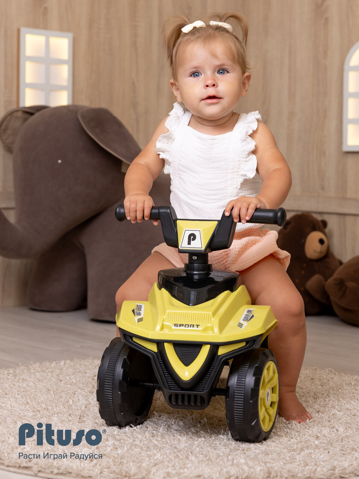 Толокар, машинка каталка Pituso Super Car, музыкальная, отсек для игрушек, желтый