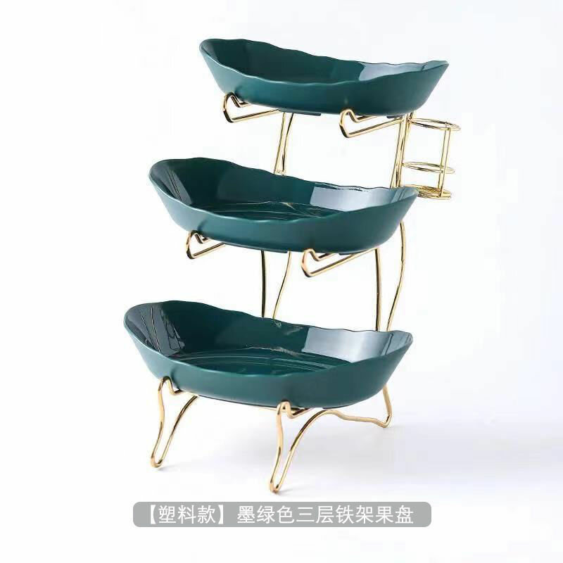 Креативная трехслойная многослойная фруктовая тарелка в европейском стиле, керамическая тарелка для сухофруктов, бамбуковая деревянная подставка, домашняя закусочная тарелка, поднос для конфет, фруктовая корзина