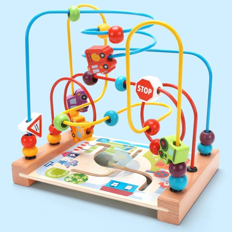 Деревянные шары деревянные бусины для детей лабиринт с движением транспортными животными океанскими бусинами бисерный пазл детские игрушки (Движение по бусинке) размер 21*15*20cm из дерева