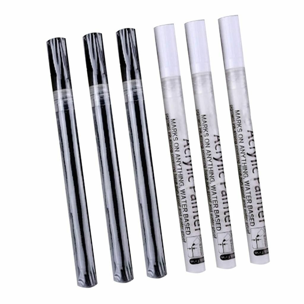 Акриловые маркеры для росписи камня, дерева, керамики, стекла, черный 3 белый 3