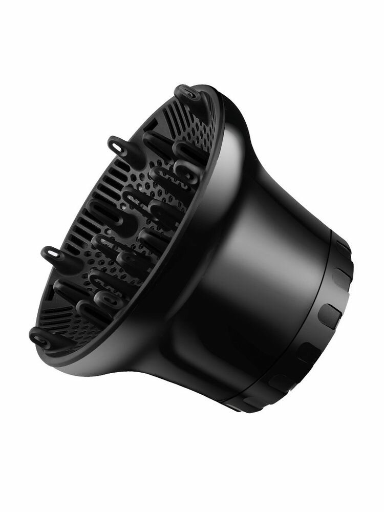 Черная универсальная насадка-диффузор для фена: вращающийся замок, совместимость 3.5-6.8 см, идеальна для сушки и укладки кудрей