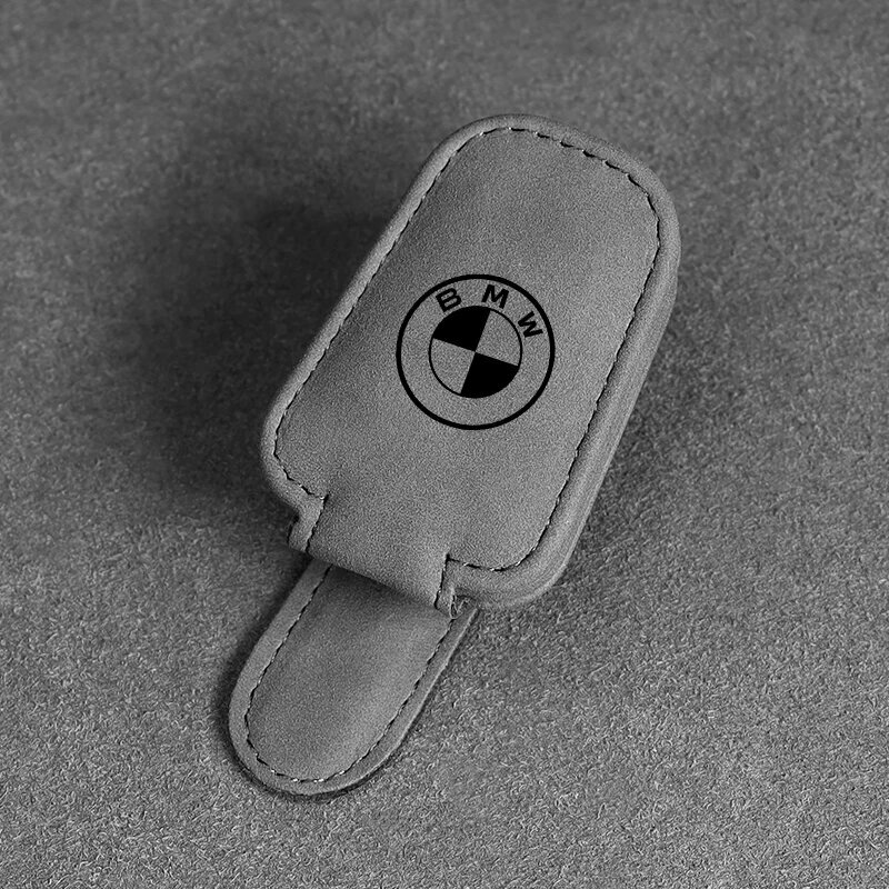 Серый искусственный мех кожаный держатель для очков в машину BMW - крепление на панель, надежная фиксация очков