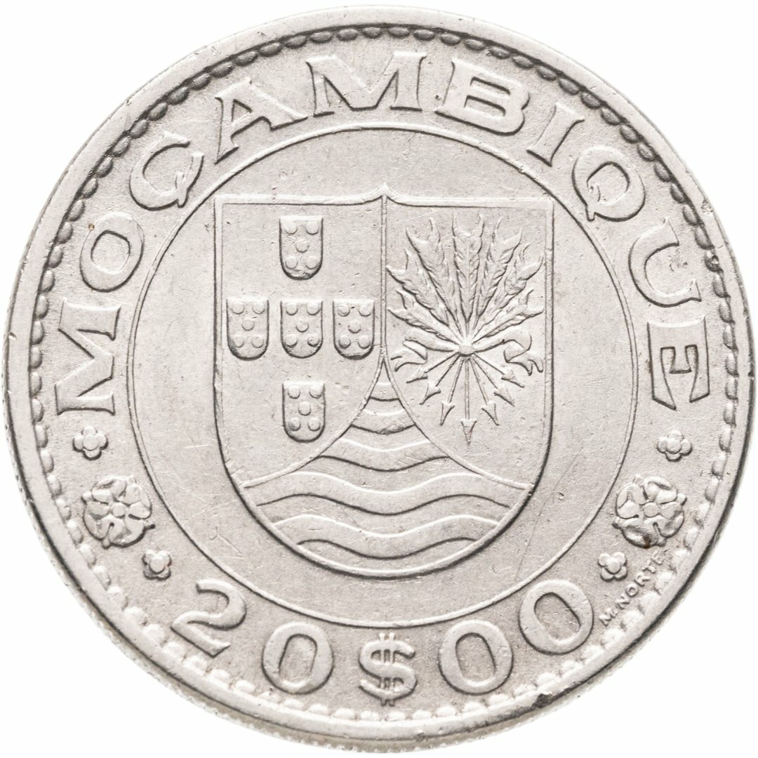 Мозамбик 20 эскудо escudos 1972, Никель, в сохранности VF