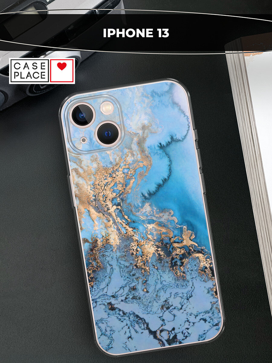Чехол на Apple iPhone 13 / Айфон 13 с принтом Морозная лавина синяя