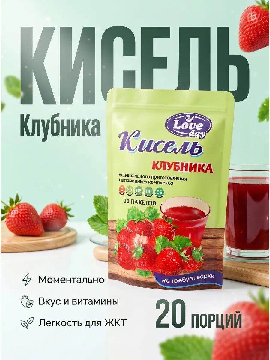 Кисель моментального приготовления Love Day Клубника 30 г * 20 шт