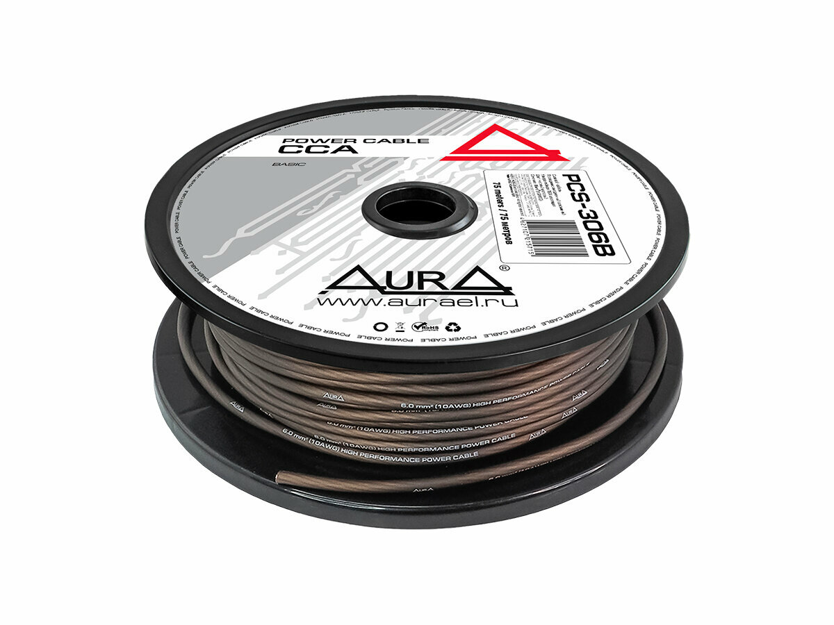 Кабель силовой AurA PCS-306B, 10AWG/6мм2, 75м/катушка, черный