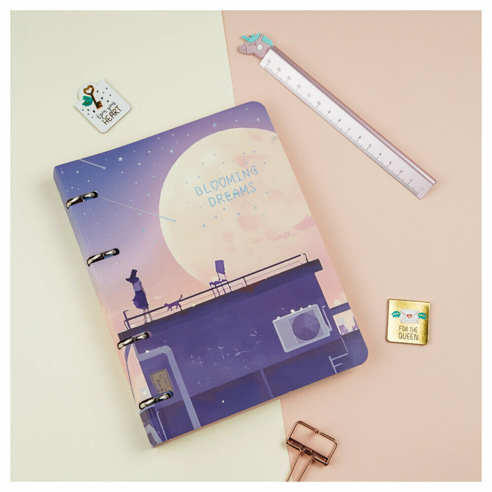 Тетрадь на кольцах А5, 100л, MESHU "Blooming dreams", картон, матовая ламинация, тиснение фольгой, 352215