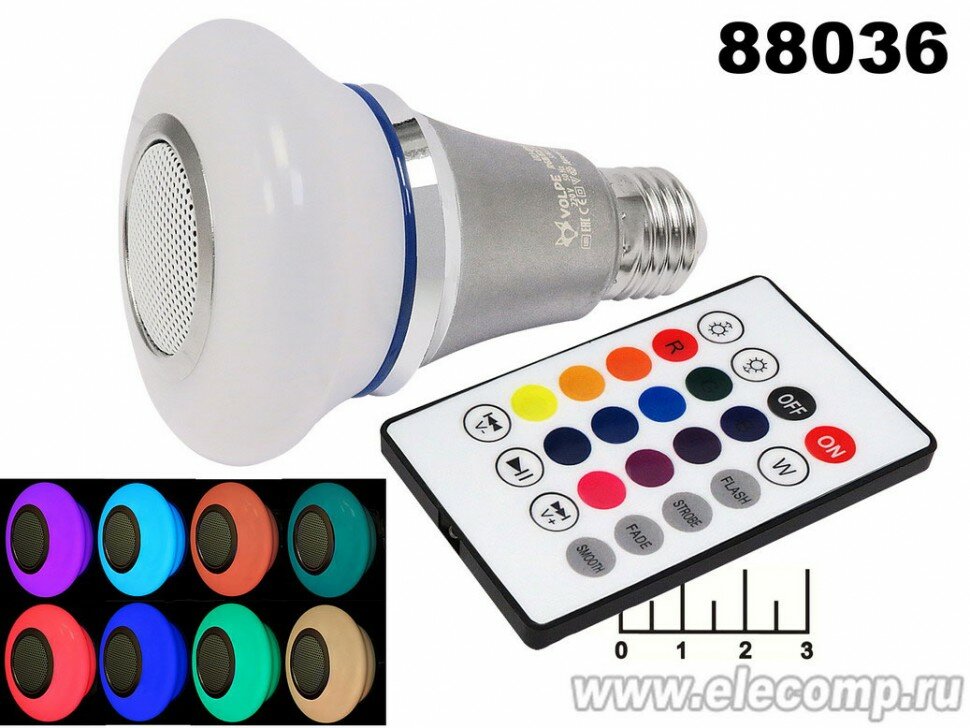 Лампа светодиодная 220V 5W E27 RGB + bluetooth + ПДУ Volpe ULI-Q340