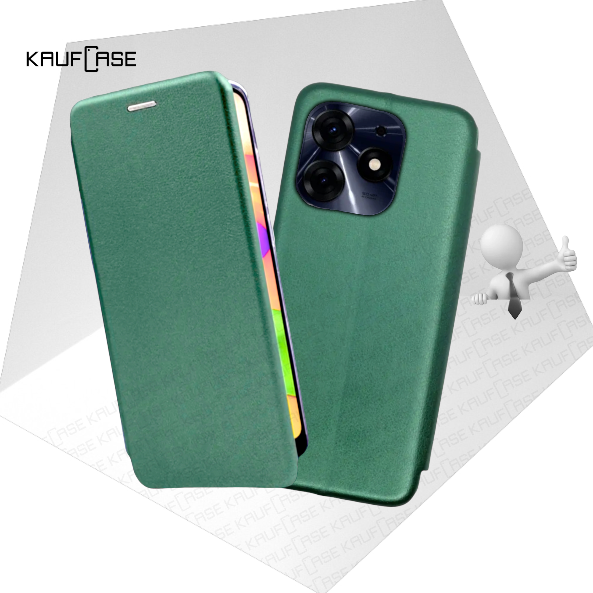 Чехол книжка для телефона Tecno Spark 10 Pro (KI7) (6.8"), темно-зеленый. Текстура под кожу