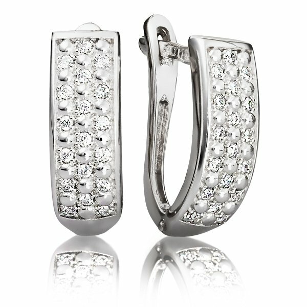 Серьги, серебро, 925 проба, родирование, фианит