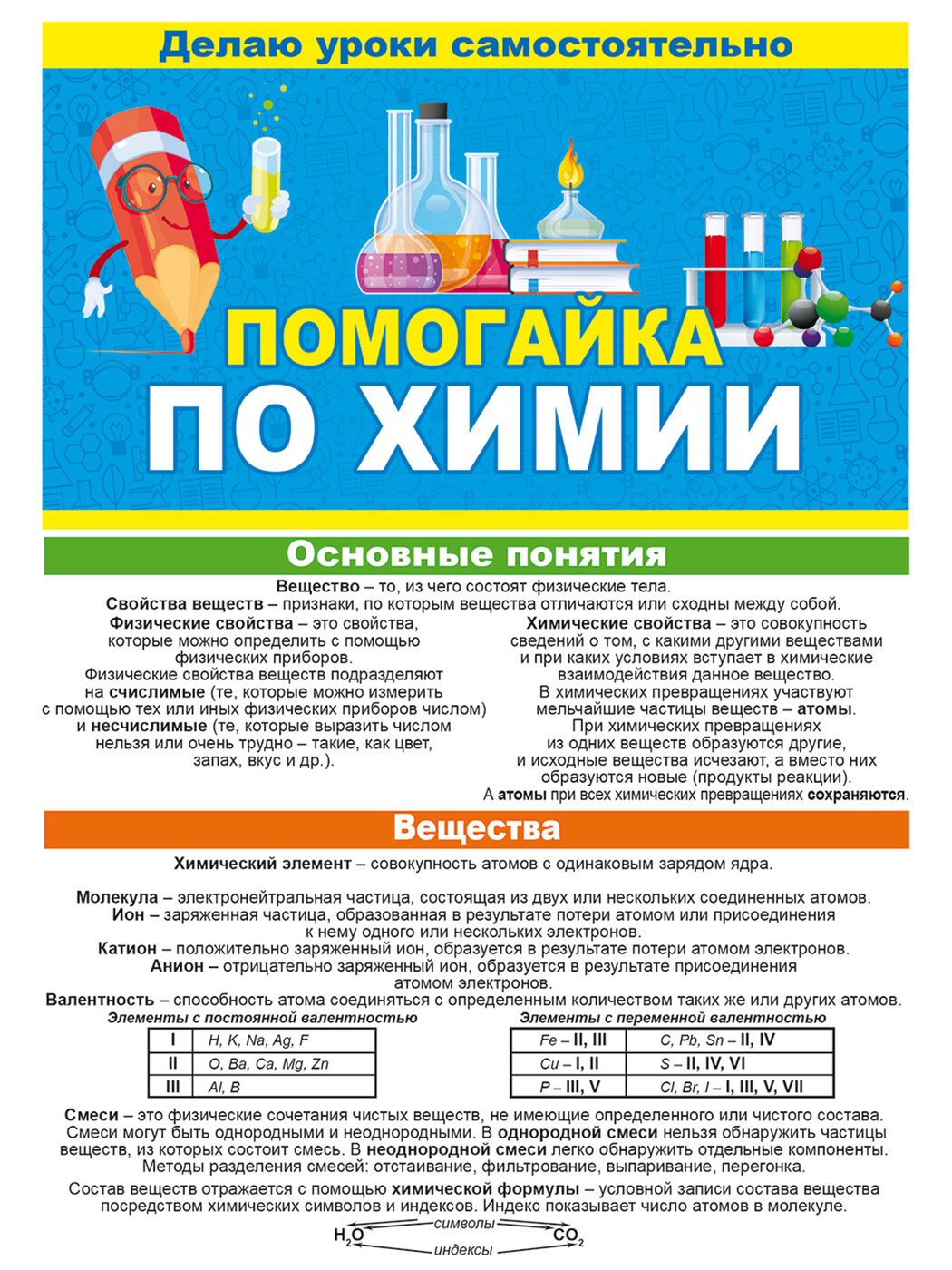 Обучающий плакат буклет "Помогайка" по химии, 150х210 мм