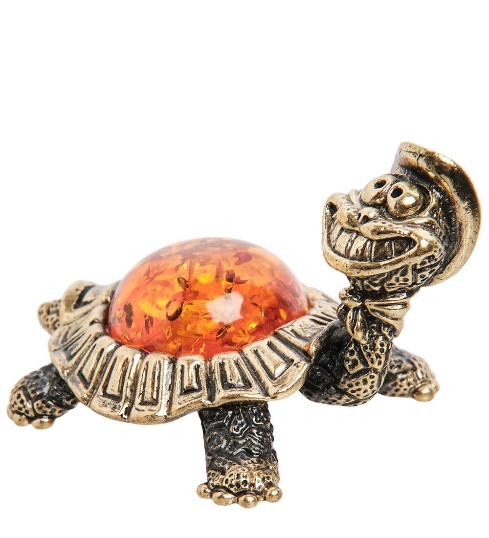 Фигурка Черепаха в шляпе (латунь, янтарь) A1966479 Народные промыслы, бронзовый